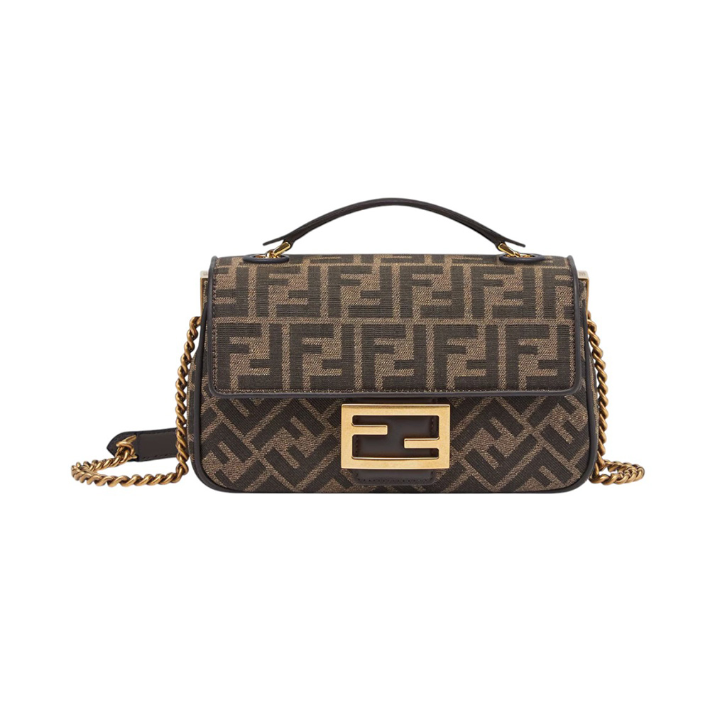 Fendi Baguette Chain Midi FF Jacquard Fabric Bag Brown – voilà.id