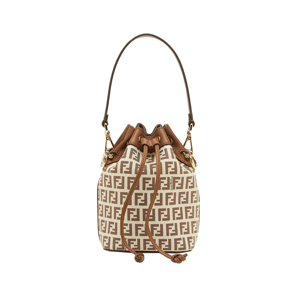 Fendi Mini Mon Tresor FF Logo Fabric Leather White Brown – voilà.id