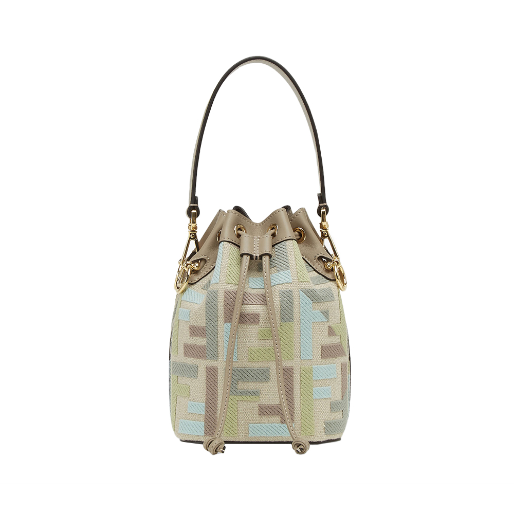Fendi Mon Tresor FF Embroidery Mini Bucket Canvas Bag Matcha/Grey ...