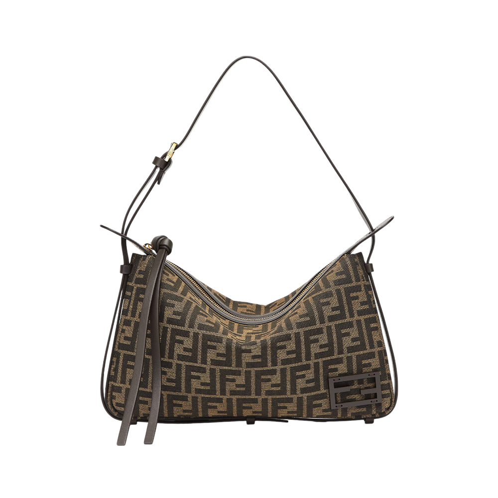 Fendi Simply Medium FF Jacquard Fabric Shoulder Bag Brown – voilà.id