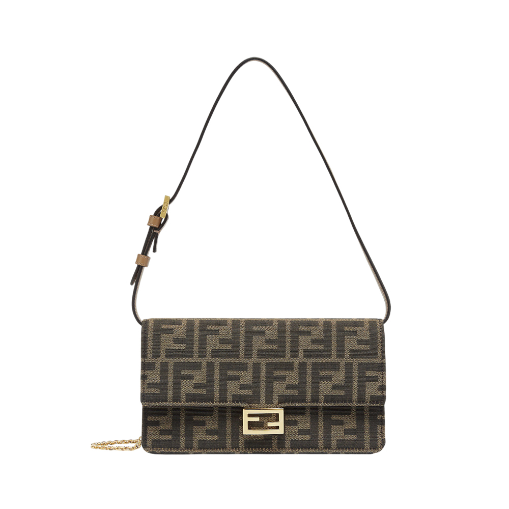 Fendi Baguette FF Clasp Fabric Wallet On Chain Brown – voilà.id