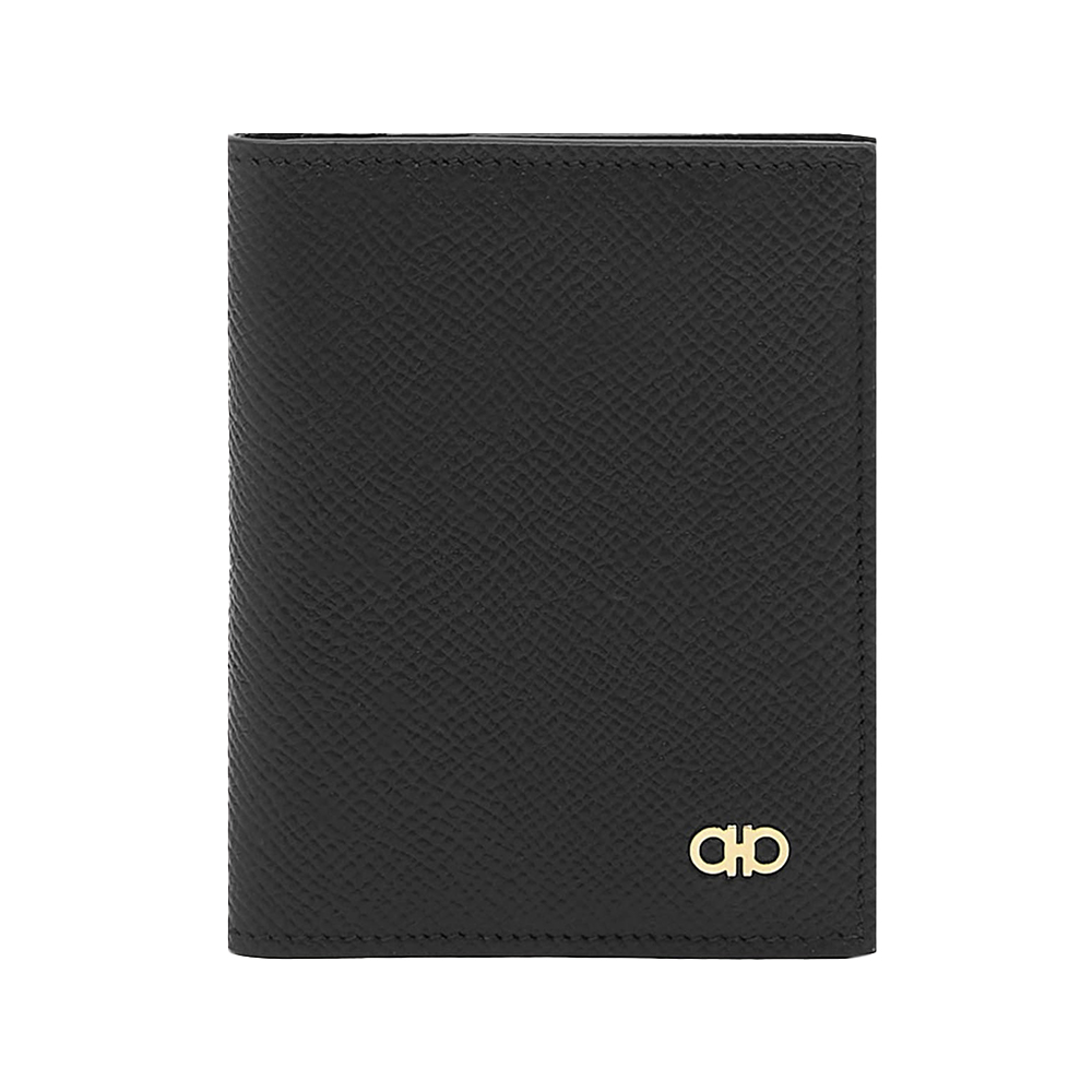 Ferragamo Gancini Enamel Logo Gold Bifold Credit Card Holder Hammered ...