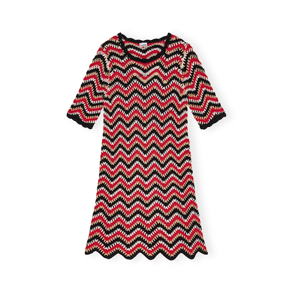 Ganni Cotton Crochet Mini Dress Racing Red – voilà.id