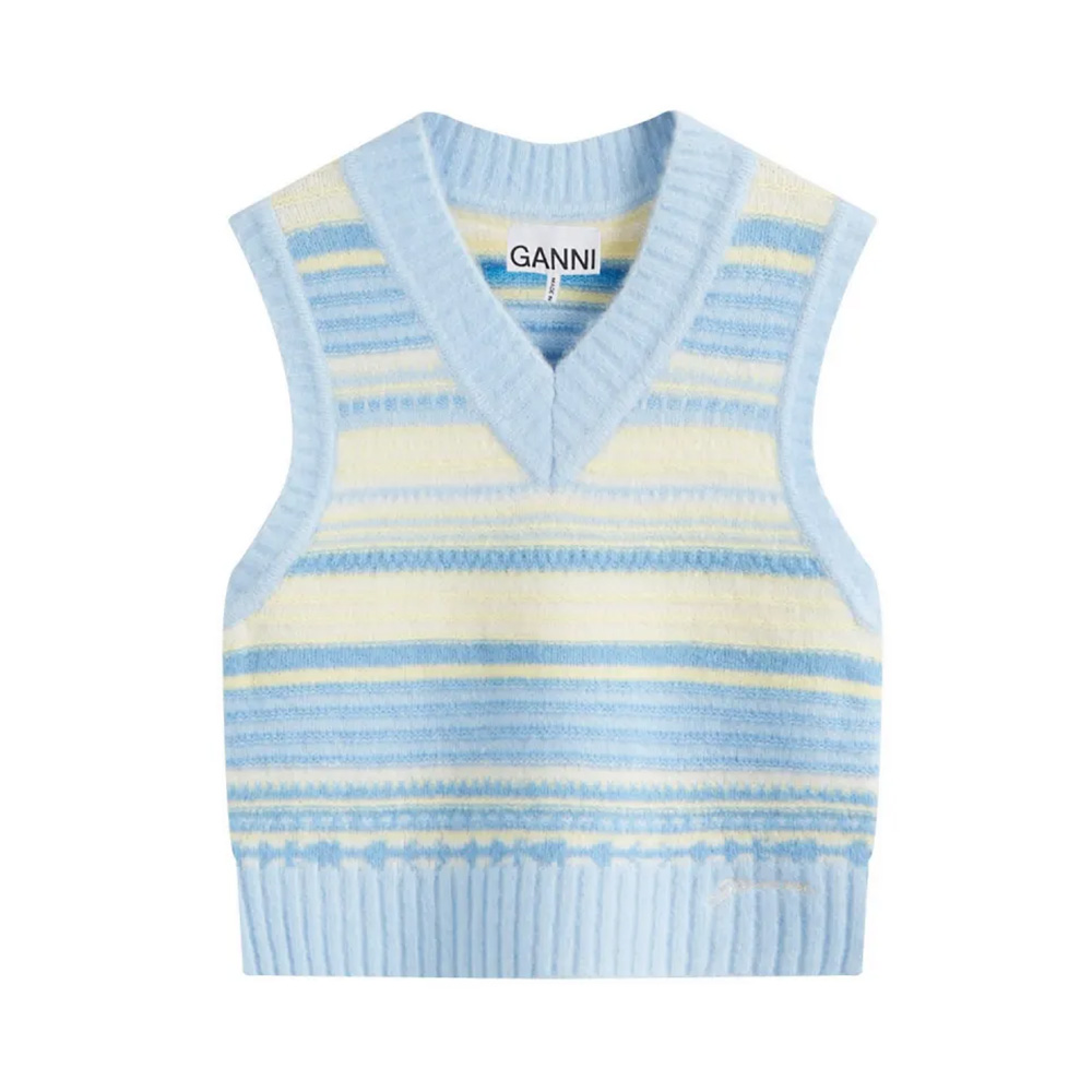 Ganni V-Neck Stripe Vest In Skyway – voilà.id