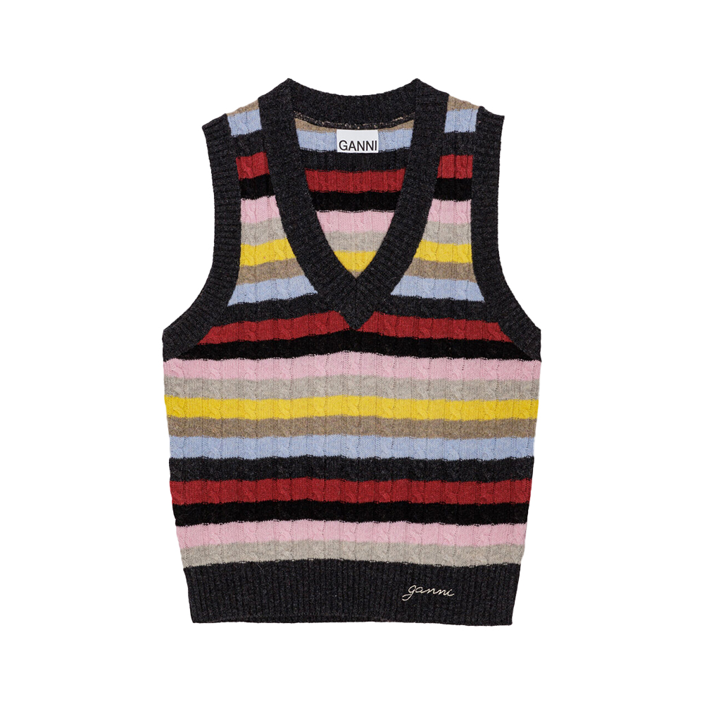 Ganni Embroidered Logo Stripe Vest Multicolour – voilà.id