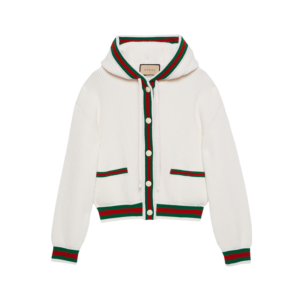 Gucci Rib Stitch Wool Cardigan With Web Ivory – voilà.id