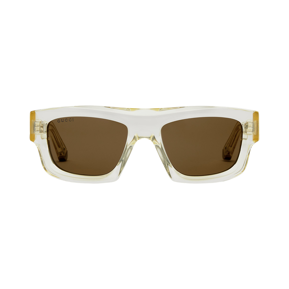 Gucci Square Transparent Yellow Frame Sunglasses with Brown Lens – voilà.id