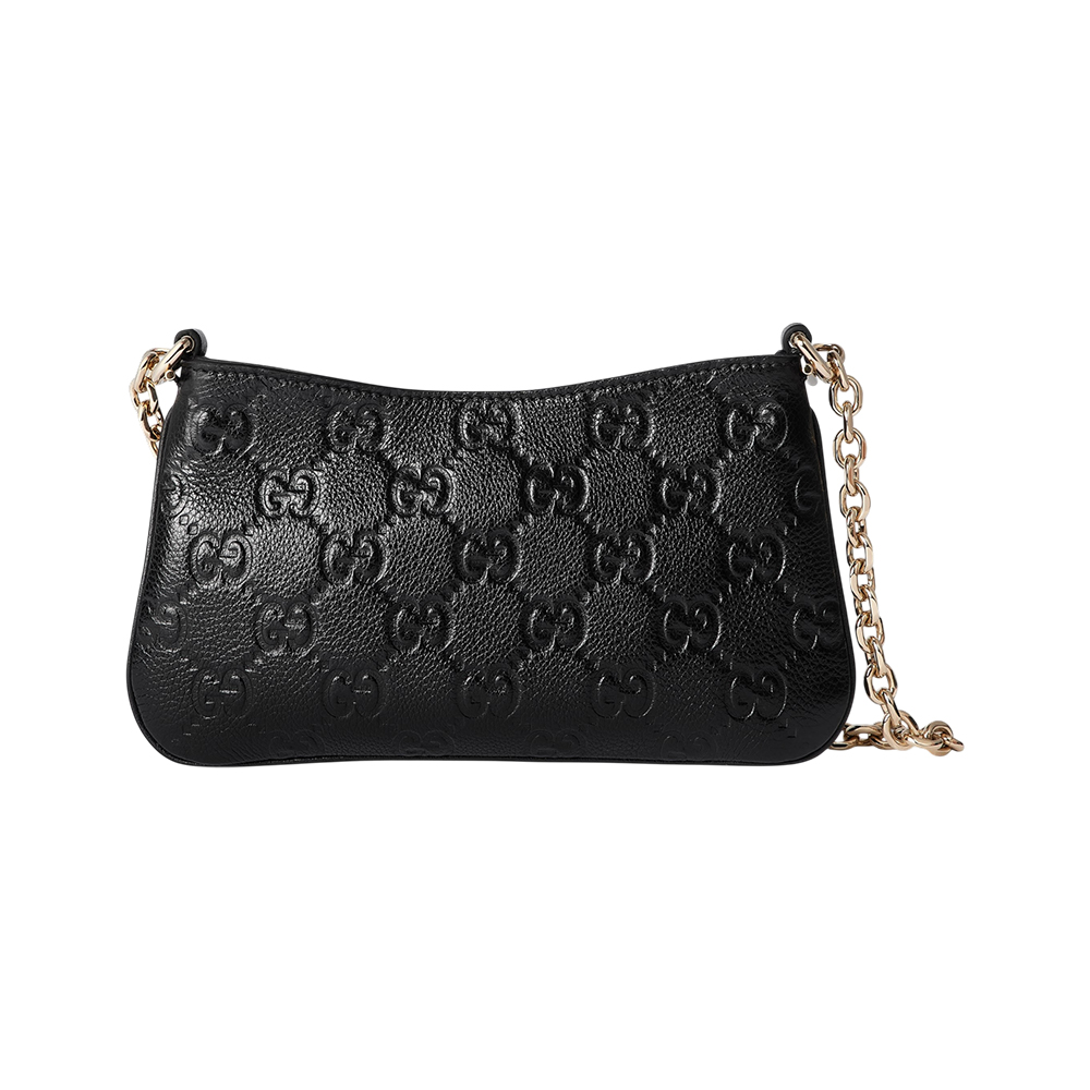 Gucci GG Emblem Small Shoulder Bag Monogram Embossed Black – voilà.id