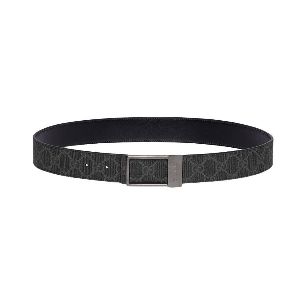 Gucci GG Supreme Canvas Rectangular Buckle Reversible 35mm Belt Black ...
