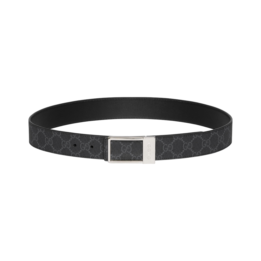 Gucci GG Supreme Reversible with Rectangular Buckle 35mm Belt Black Shw ...