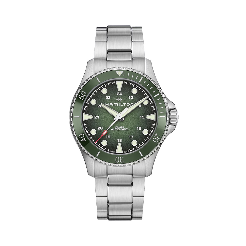 Hamilton Khaki Navy 43 - H82525160 Scuba Auto Green Steel Strap – voilà.id