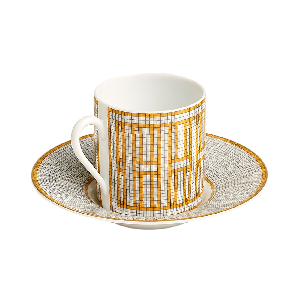 Hermès Mosaique au 24 Gold Coffee Cup and Saucer – voilà.id