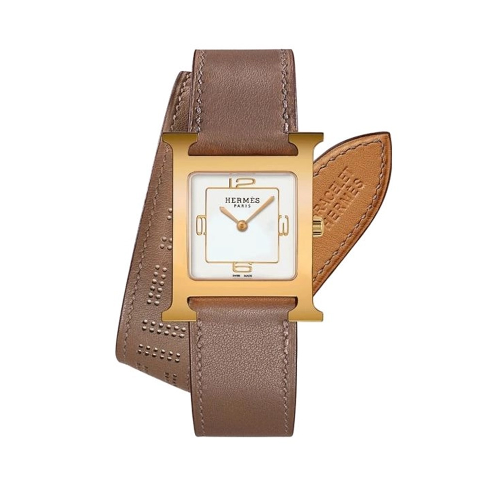 Hermès H-Hour Double Jeu MM Watch Double Tour Etoupe Swift Ghw – voilà.id