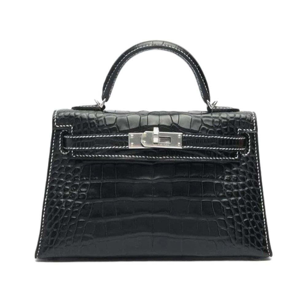 Hermès Kelly 20 Black Matte Alligator Phw with Gris Perle Inside – voilà.id