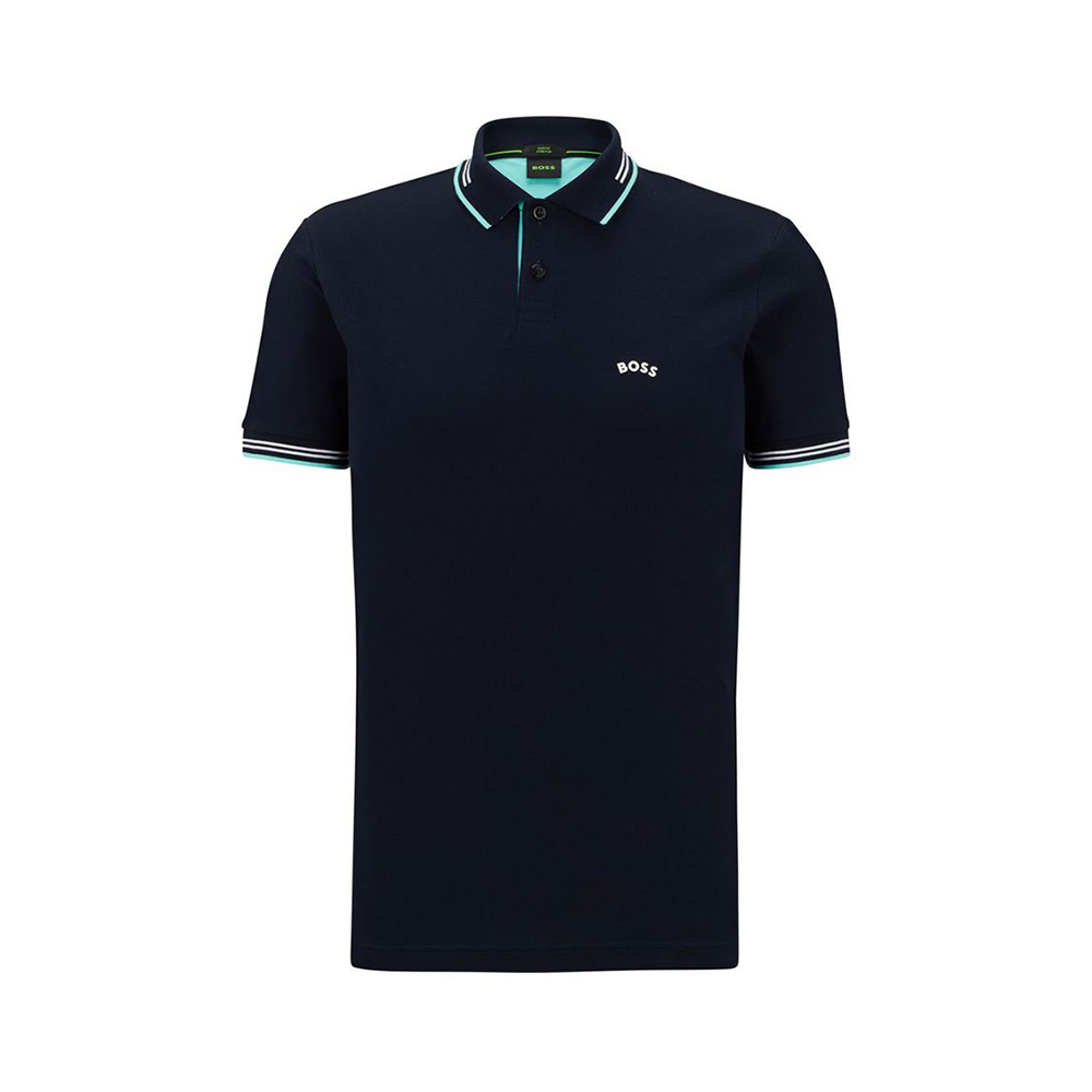 Hugo Boss Style Paul Curved Slim Fit Polo Shirt Navy/Sky Blue – voilà.id