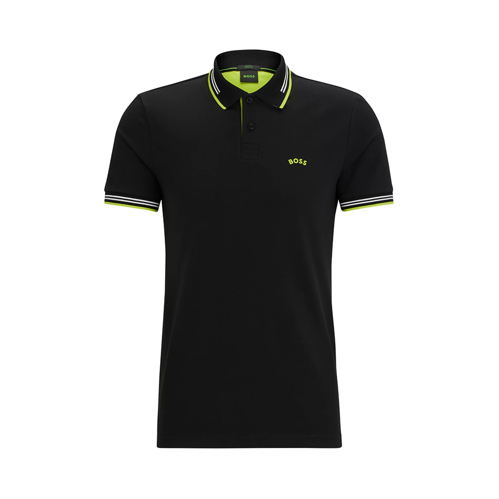 Hugo Boss Style Paul Curved Slim Fit Polo Shirt Black/Lime – voilà.id