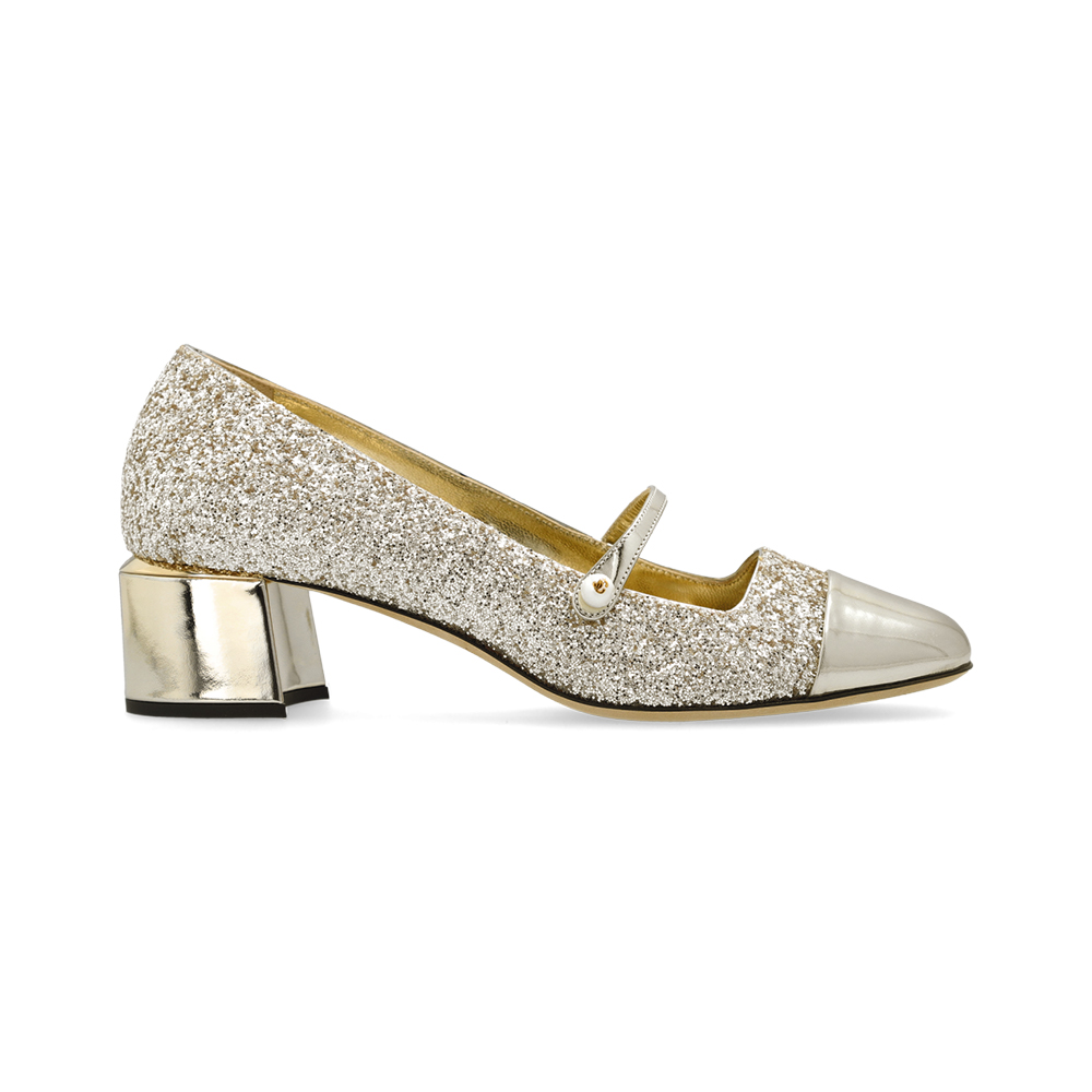 Jimmy Choo Elisa 45 Glitter Leather Pumps Gold Sand – voilà.id