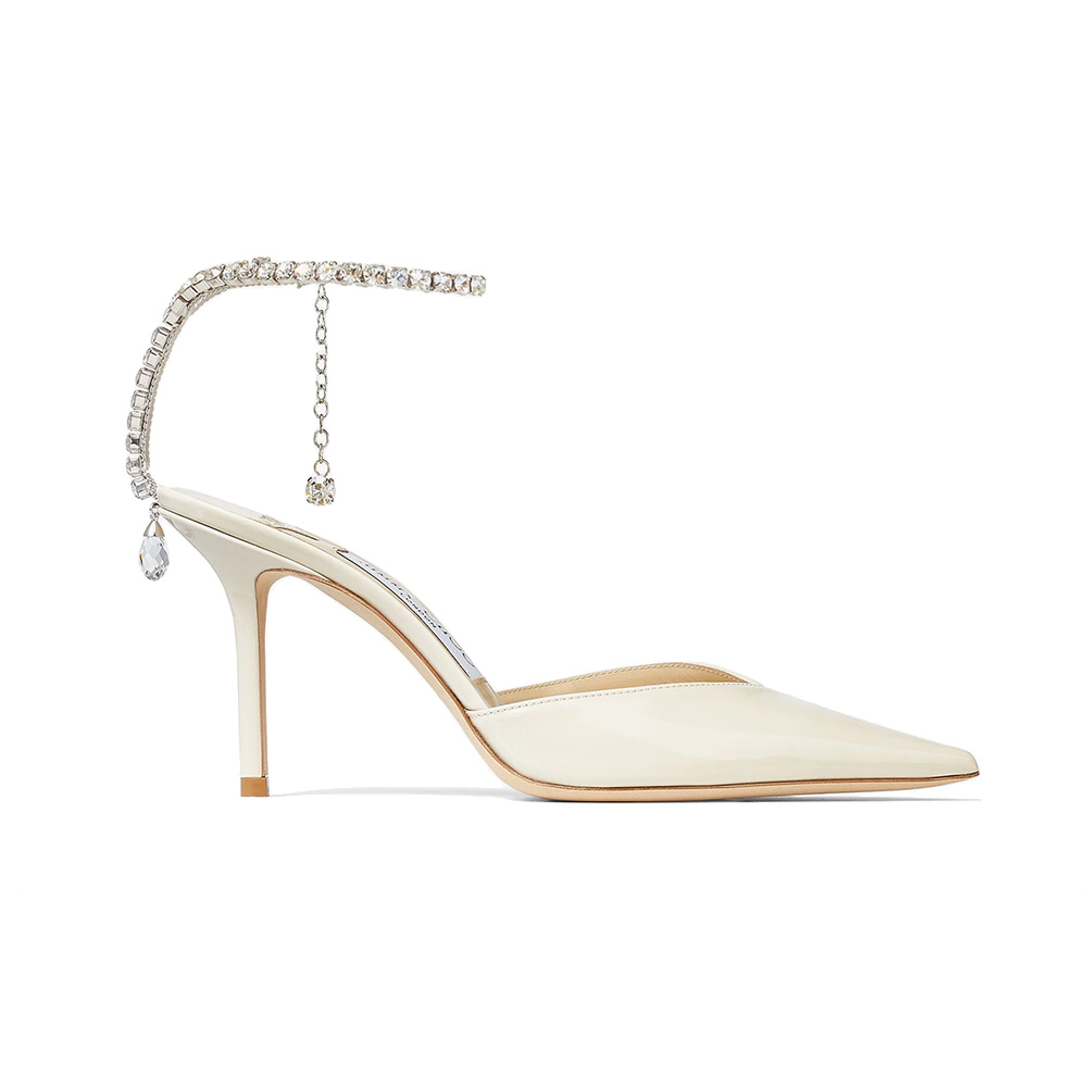 Jimmy Choo Saeda 85 Crystal Patent Leather Ankle Strap Heels Linen ...