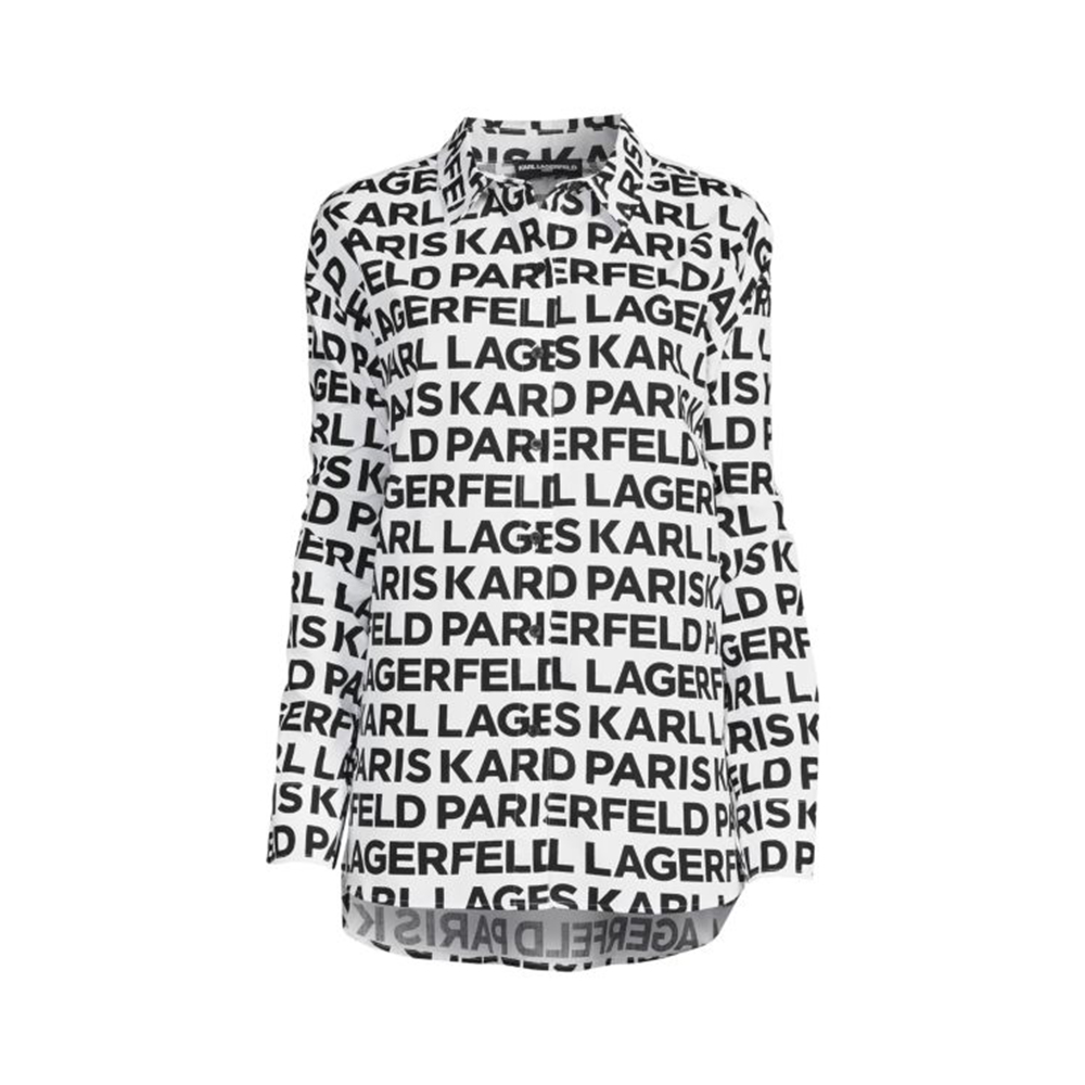 Karl Lagerfeld Paris Lettering Allover Logo Printed Button-Up Shirt ...