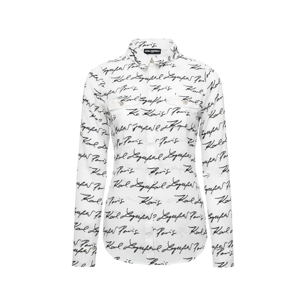 Karl Lagerfeld All Over Lettering Logo Button Down Shirt White/Black ...