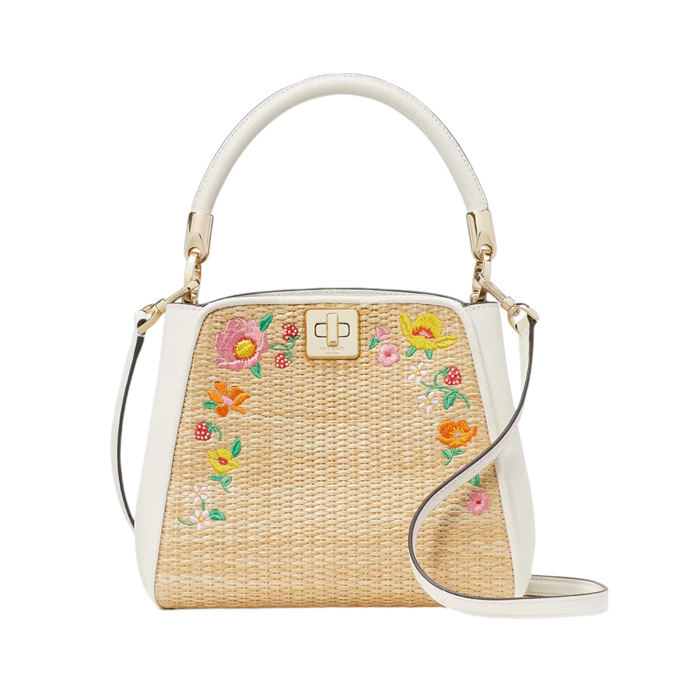 Kate Spade Phoebe Embroidered Straw Top Handle Satchel Meringue – voilà.id