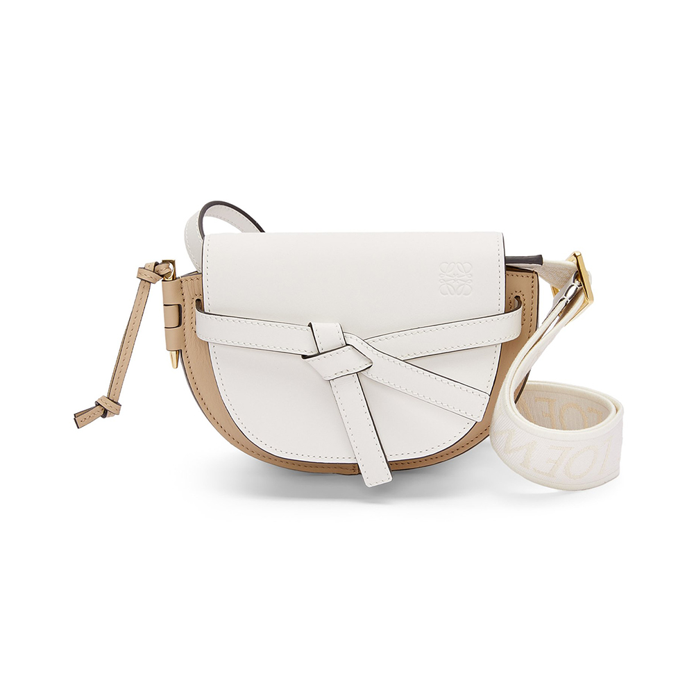 Loewe Mini Gate Dual Bag in Soft Calfskin and Jacquard Soft White/Paper ...
