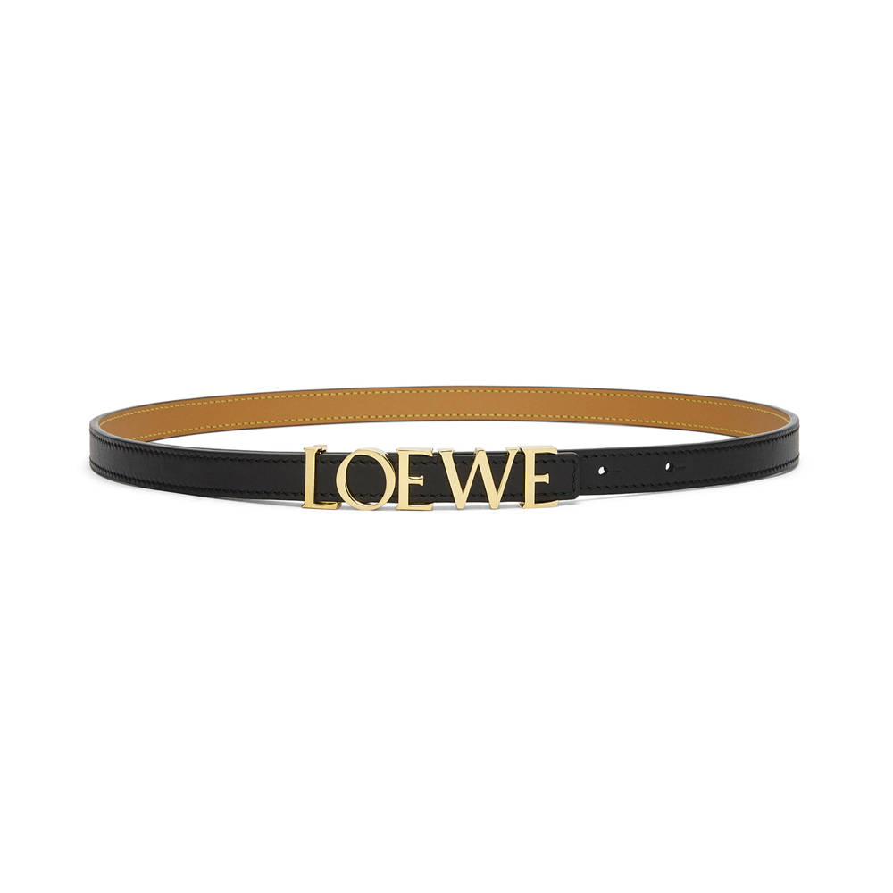 Loewe Logo Lettering Metallic In Smooth Calfskin Belt 15mm Black/Gold ...
