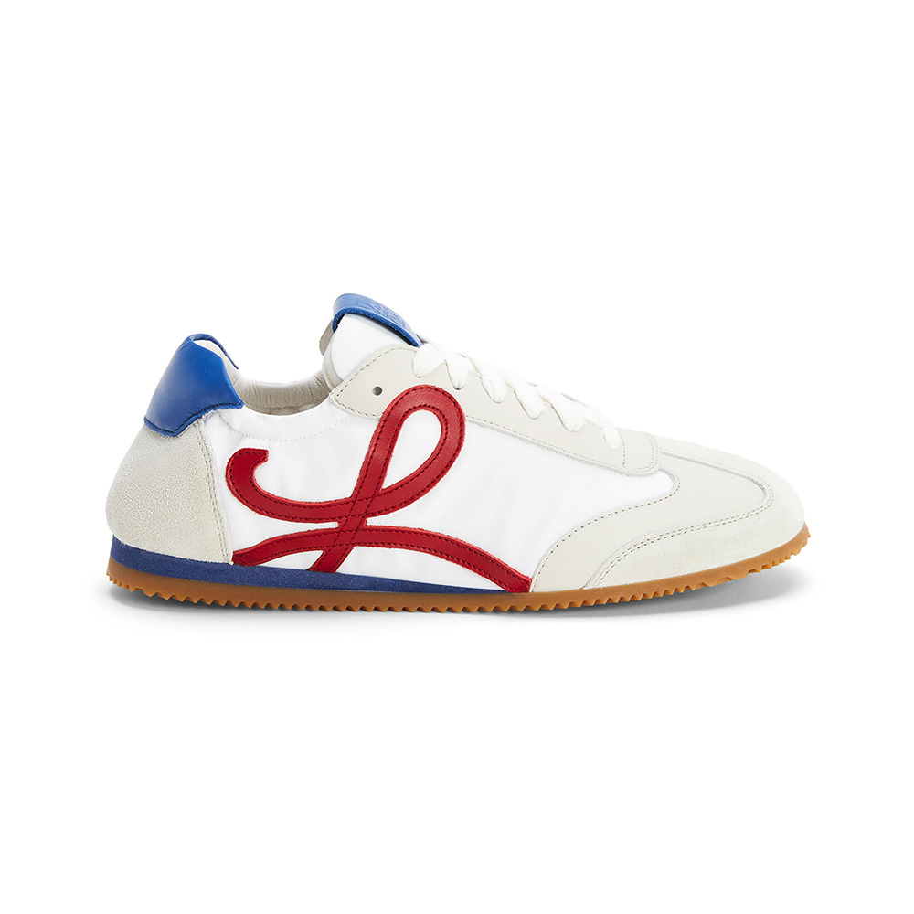 Loewe Ballet Runner in Nylon and Calfskin Soft White/Cherry/Royal Blue ...