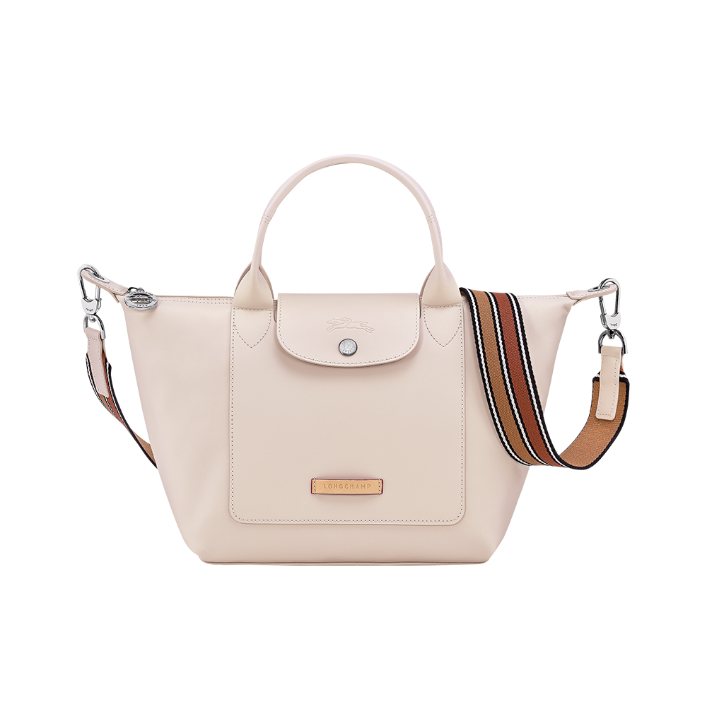 Longchamp Le Pliage Xtra Leather Small Handbag with Stripe Canvas Strap ...