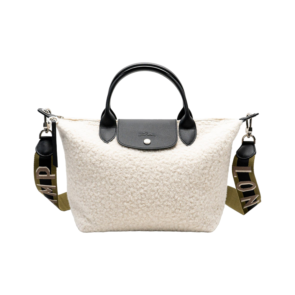 Longchamp Le Pliage Faux Fur Top Handle Bag White Black – voilà.id