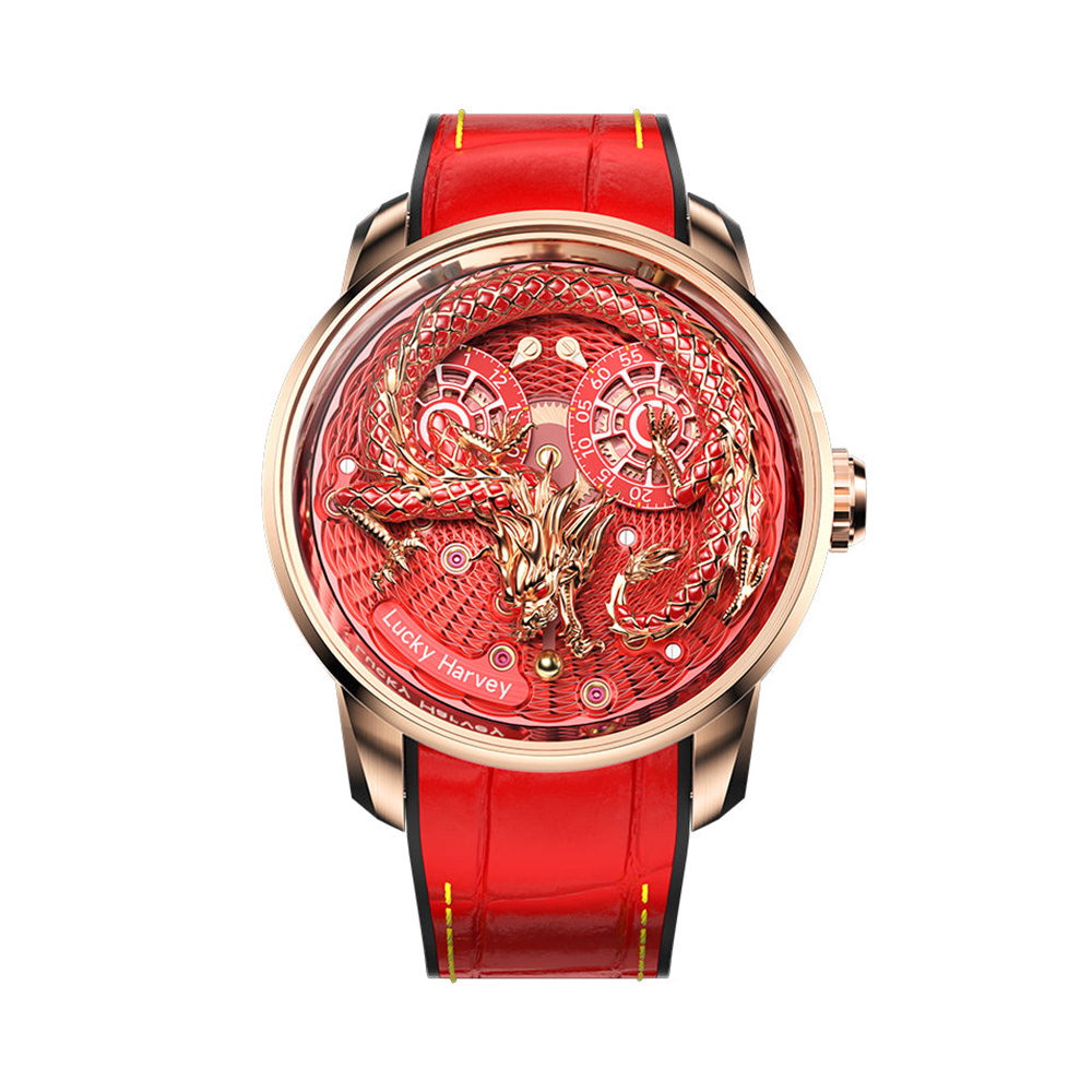 Lucky Harvey Enamel Dragon 43 - Automatic Watch Scale 999 Gold Pearl ...