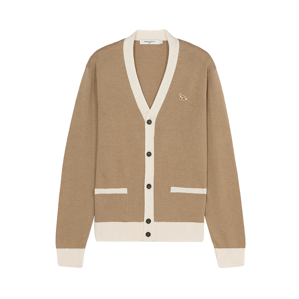 Maison Kitsunè Baby Fox Patch Bi-Color Classic V-Neck Cardigan Beige ...