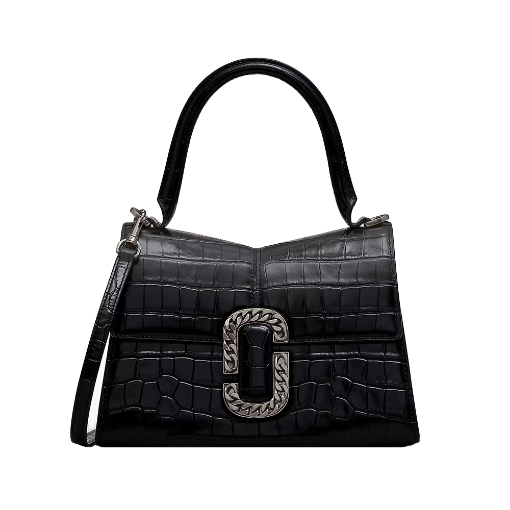 Marc Jacobs The St Marc Croco Embossed Top Handle Bag Black – voilà.id
