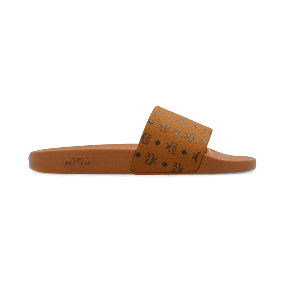 MCM Monogram Pool Slides Rubber with Logo Side Cognac Women – voilà.id