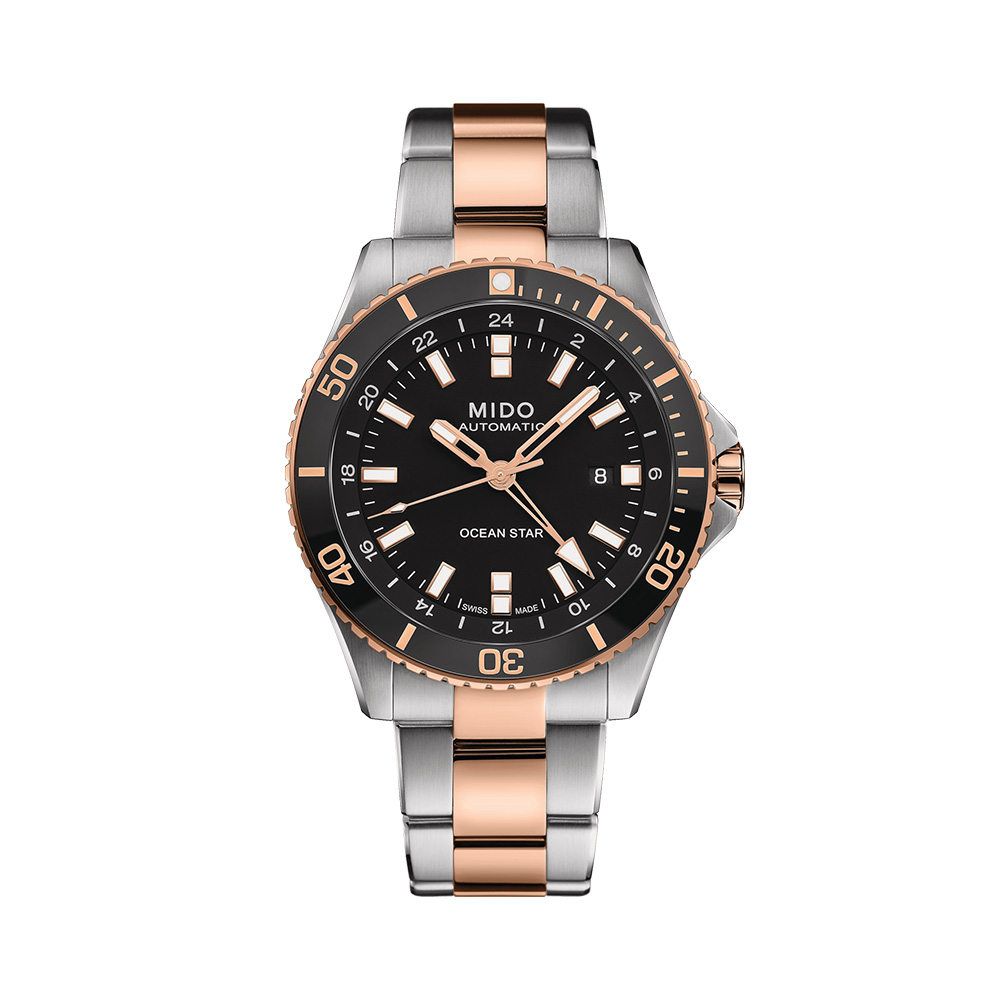Mido Ocean Star Captain GMT Black Dial Dual Tone Stainless Steel Strap – voilà.id