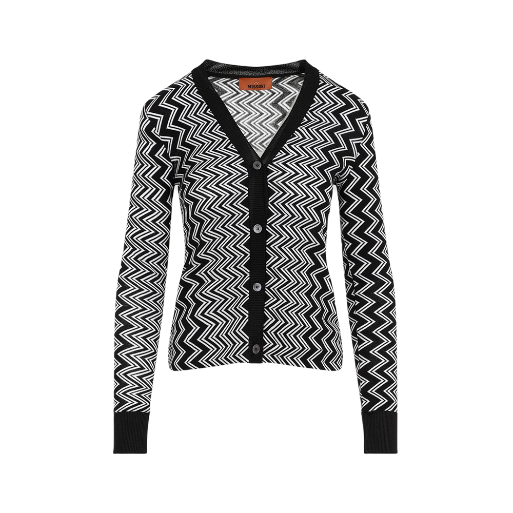 Missoni Zigzag Patterned Knitted Cardigan Monochrome Black White – voilà.id