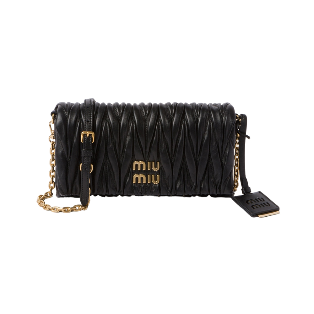 Miu Miu Matelasse Nappa Leather Shoulder Bag Black – voilà.id