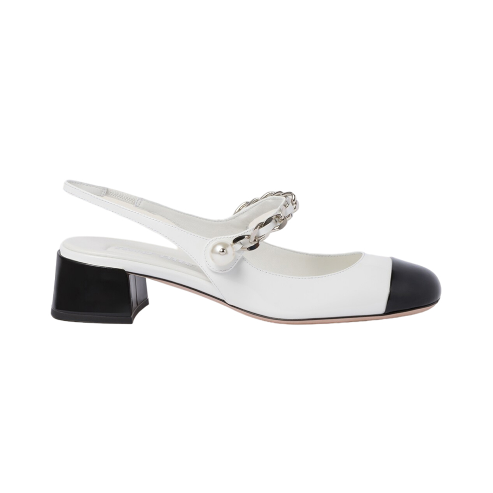 Miu Miu Two-Tone Slingback 35 Patent Leather Pumps White/Black – voilà.id