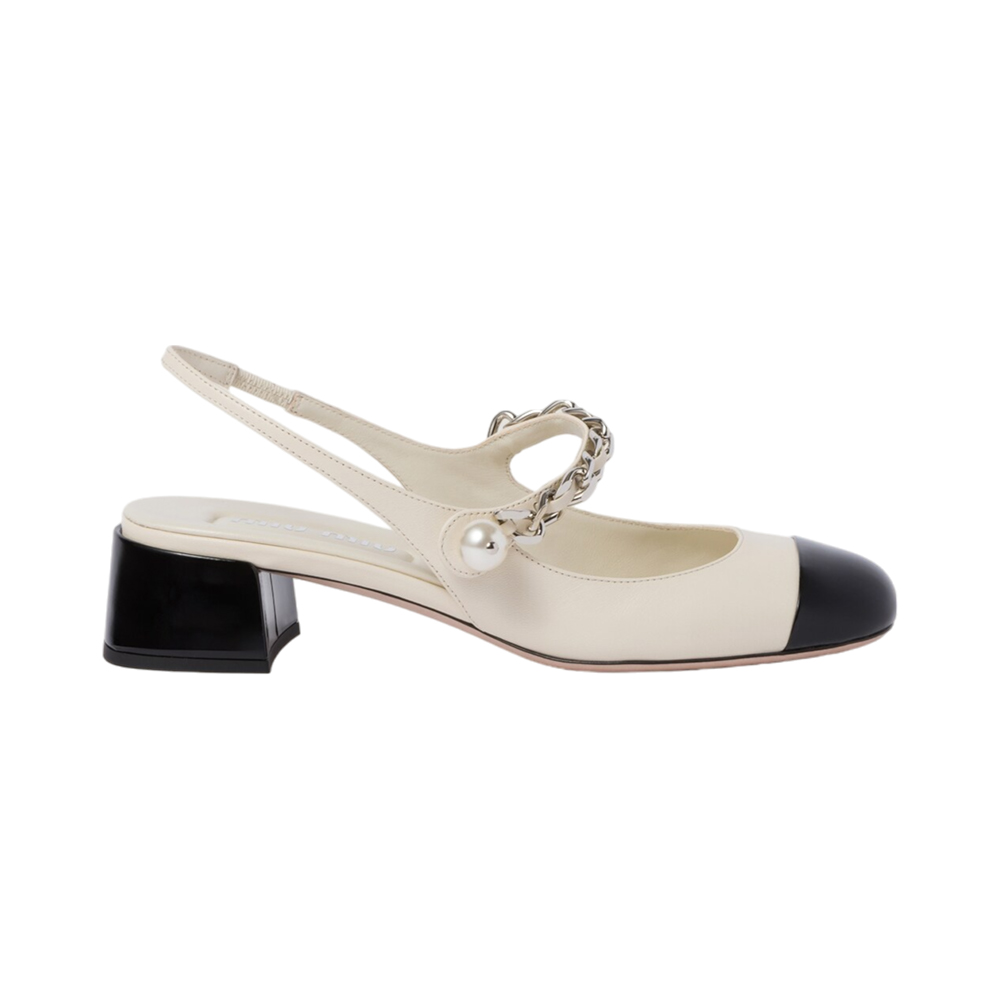 Miu Miu Two-Tone Slingback 35 Patent Leather Pumps White/Black – voilà.id
