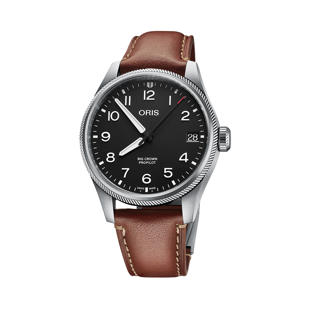 Oris ProPilot 41 - 01-751-7761-4164-07-6-20-07LC Big Crown Big Date Black Dial Brown Leather ...