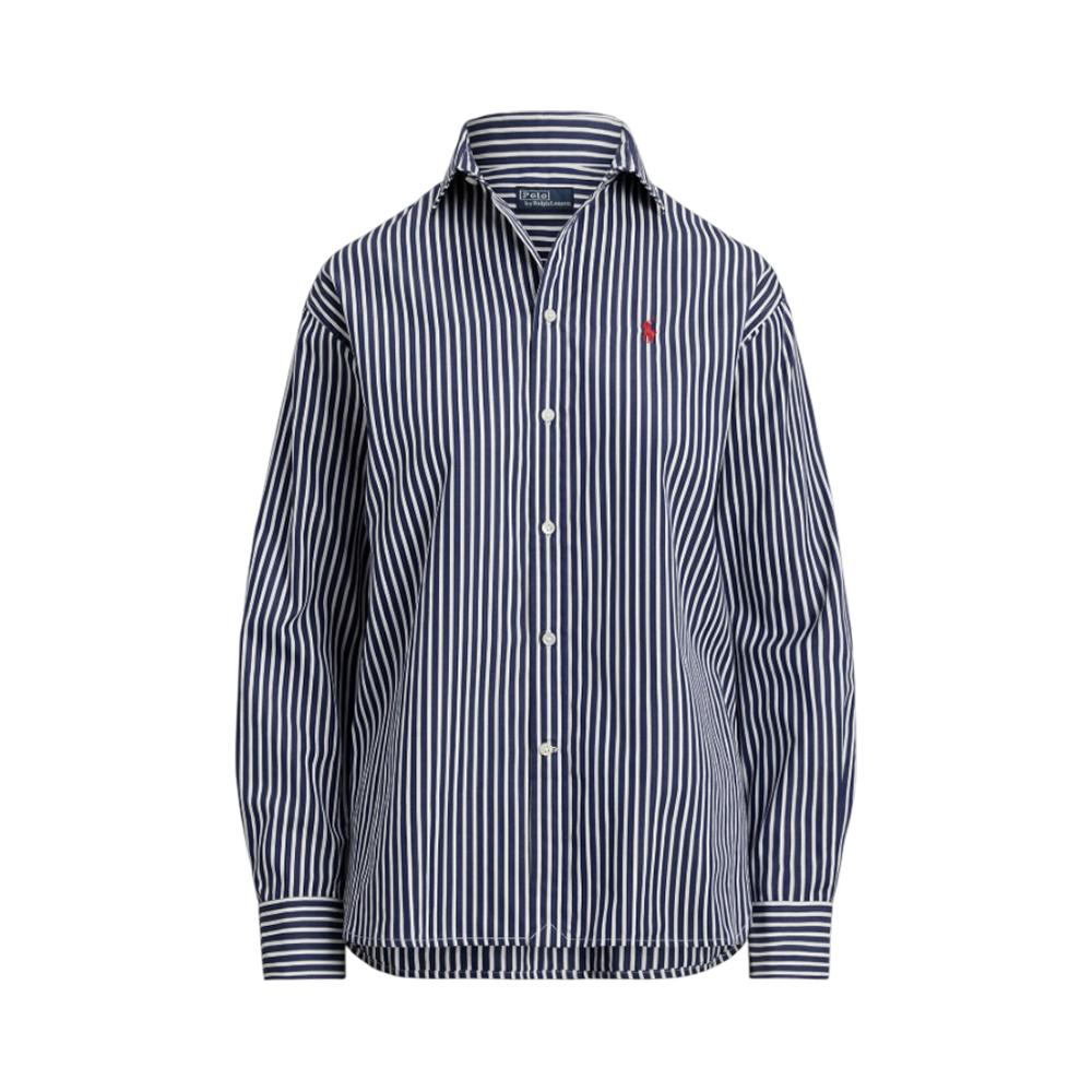 Polo Ralph Lauren Logo Embroidered Stripe Shirt Blue White – voilà.id