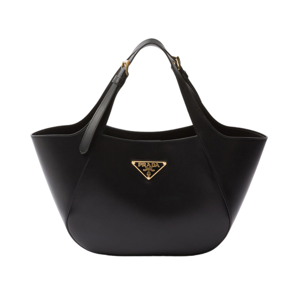 Prada Geometric Shape Medium Leather Tote Bag Black – voilà.id