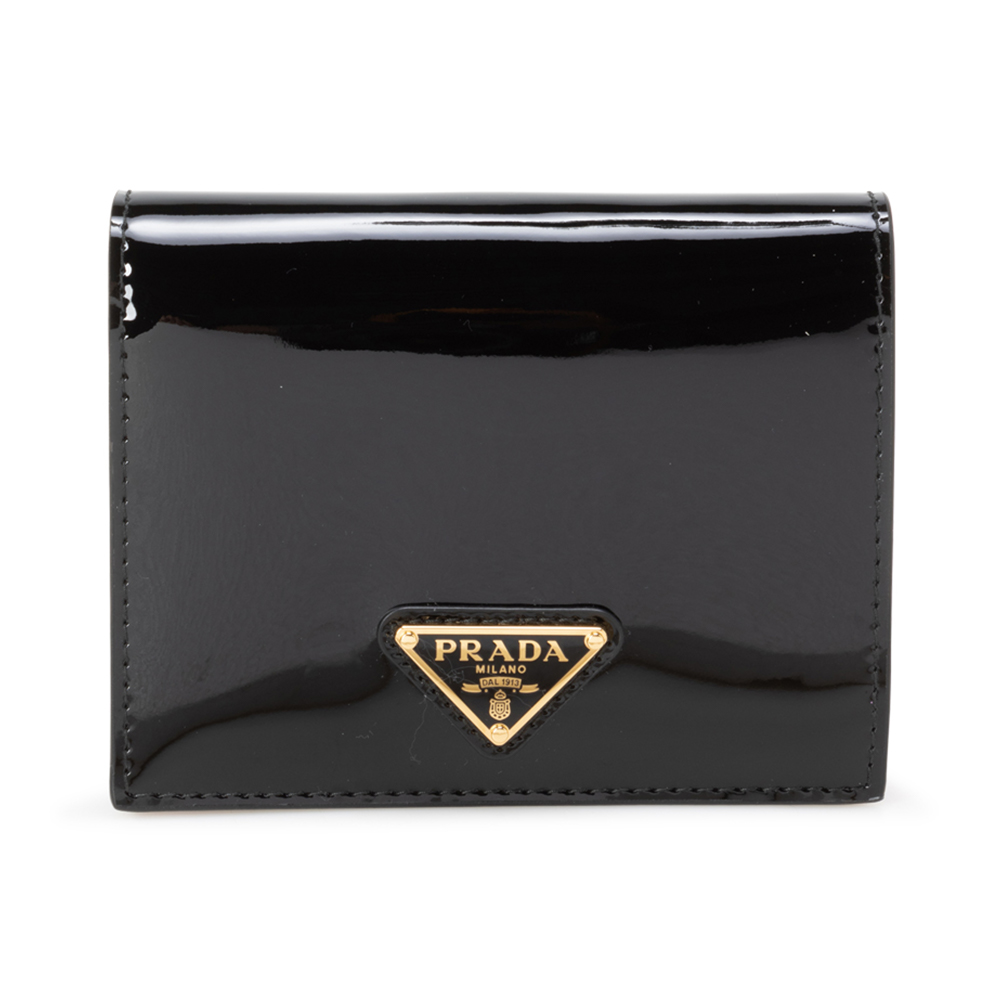 Prada Small Patent Leather Bifold Wallet Triangle Logo Black Ghw – voilà.id