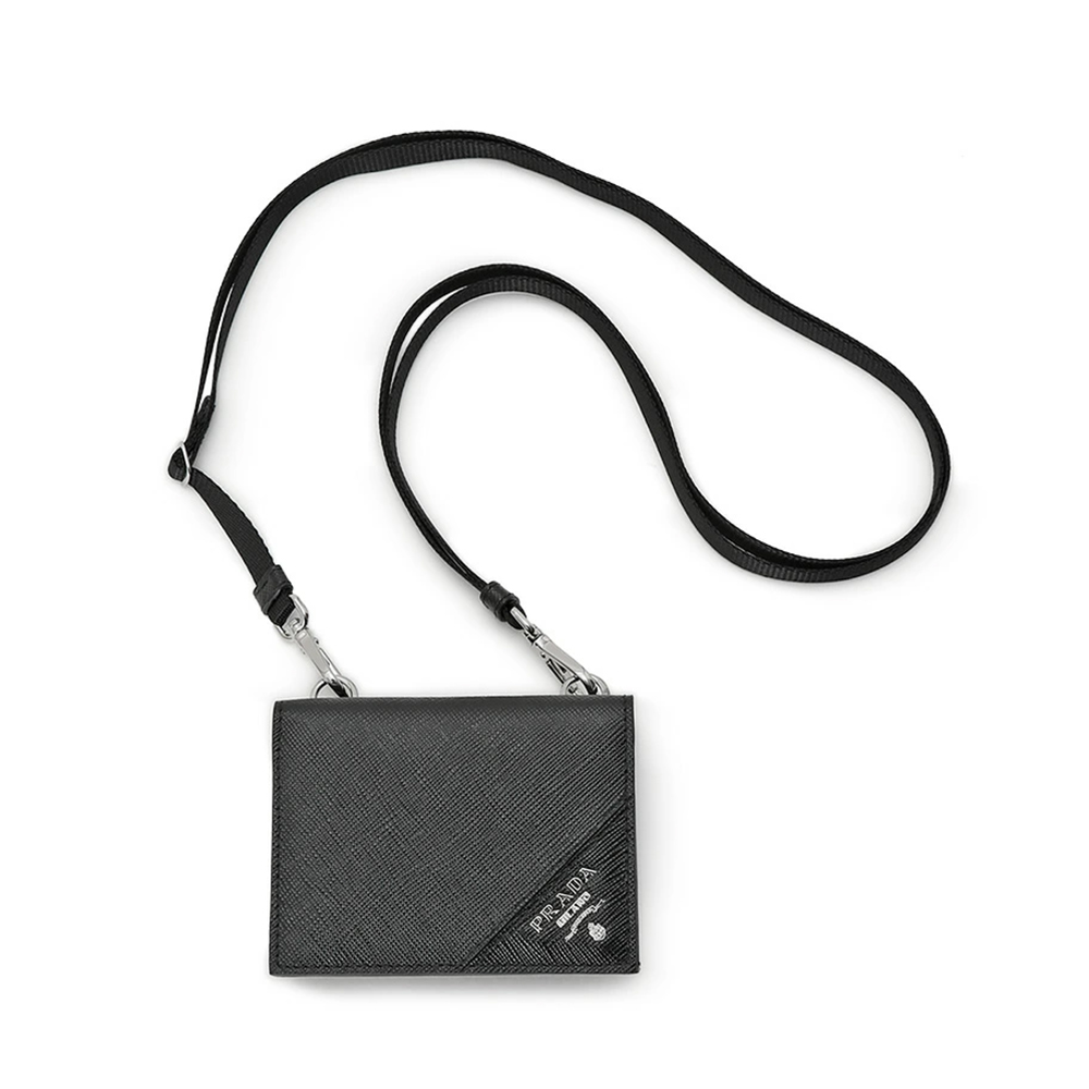 Prada Card Case Metal Logo with Strap Black – voilà.id