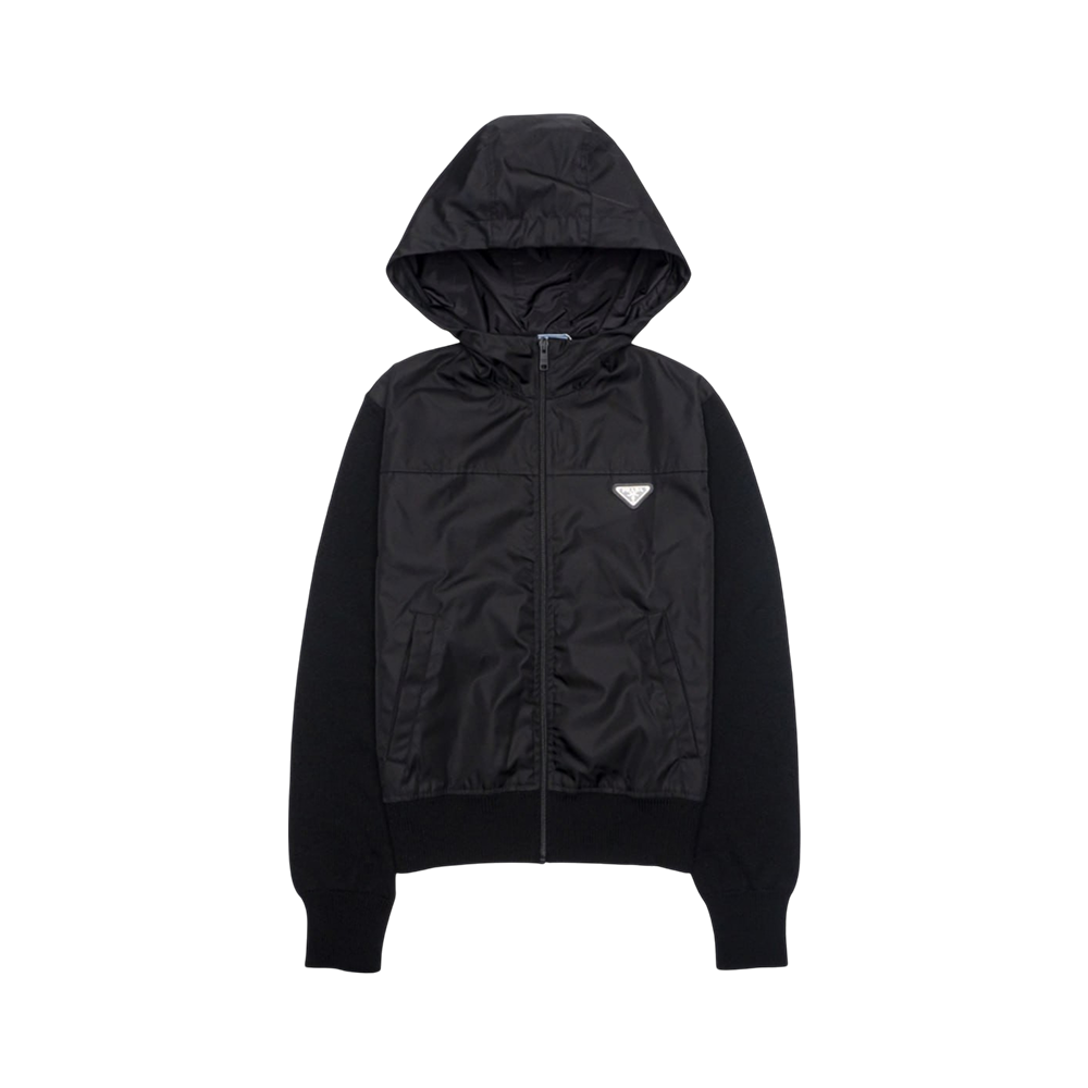 Prada Mix Cappucino Wool Nylon Cardigan Jacket Black – voilà.id