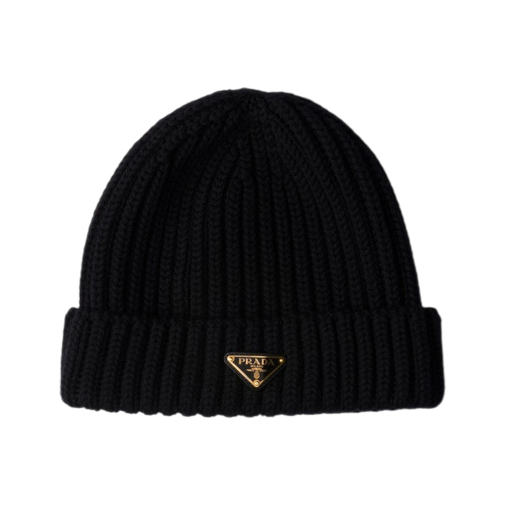 Prada Logo Triangle Wool Beanies Black – voilà.id