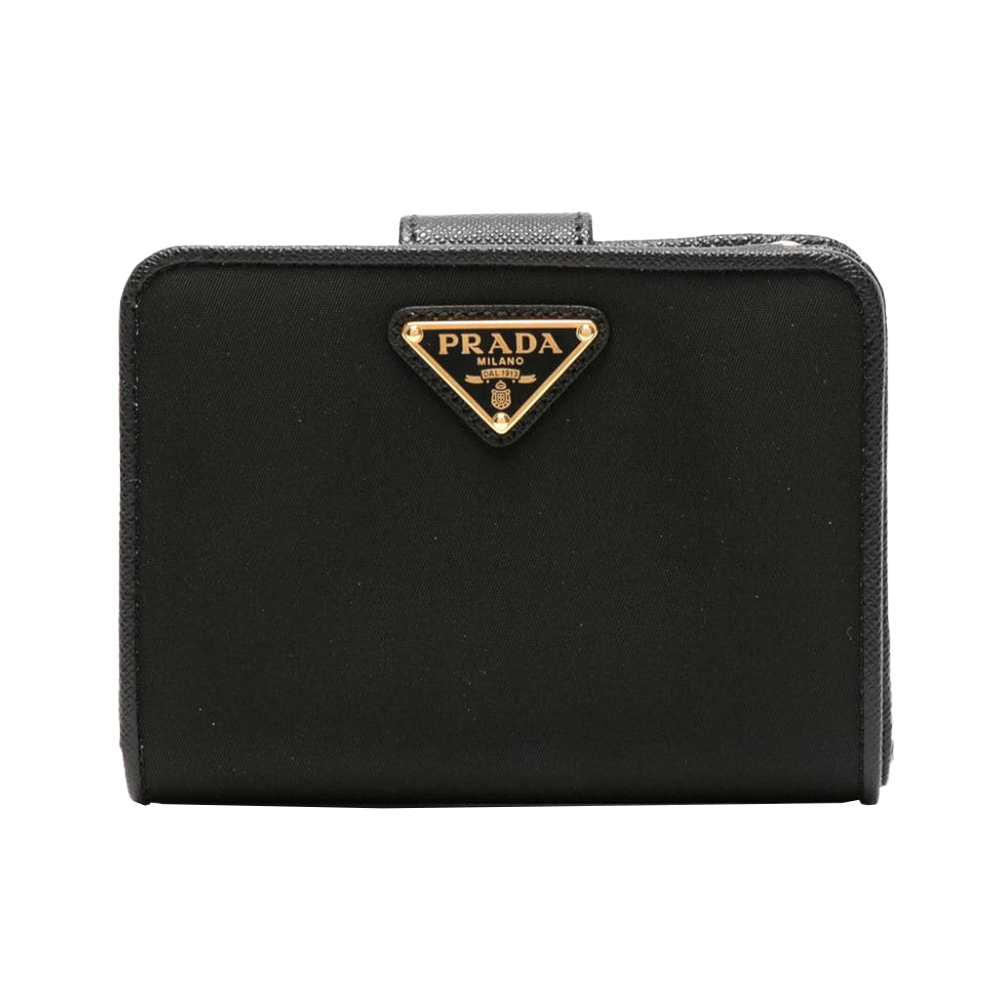 Prada Bifold Enamel Triangle Logo Wallet Black – voilà.id