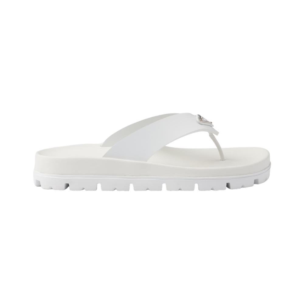 Prada Triangle Logo Rubber Thong Sandals Black – voilà.id