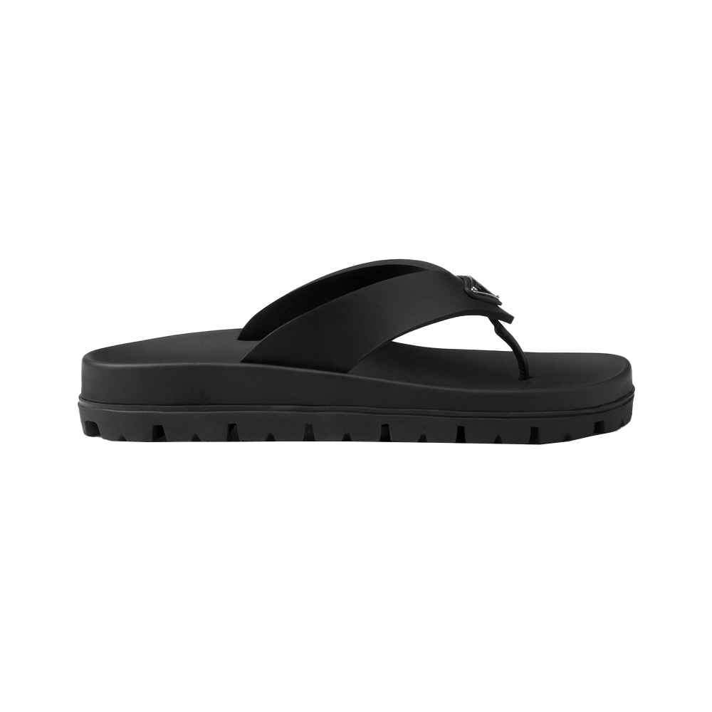 Prada Triangle Logo Rubber Thong Sandals Black – voilà.id