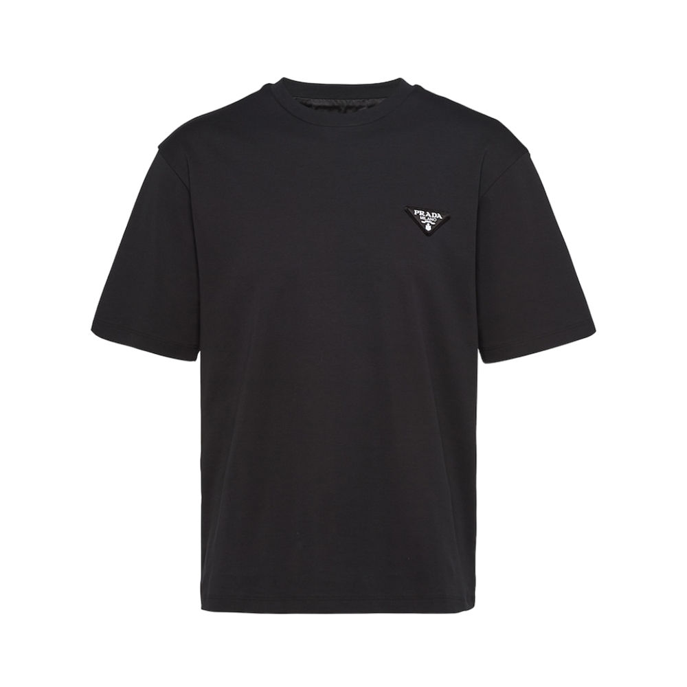 Prada Enamel White Logo Patch T-Shirt Black Men – voilà.id